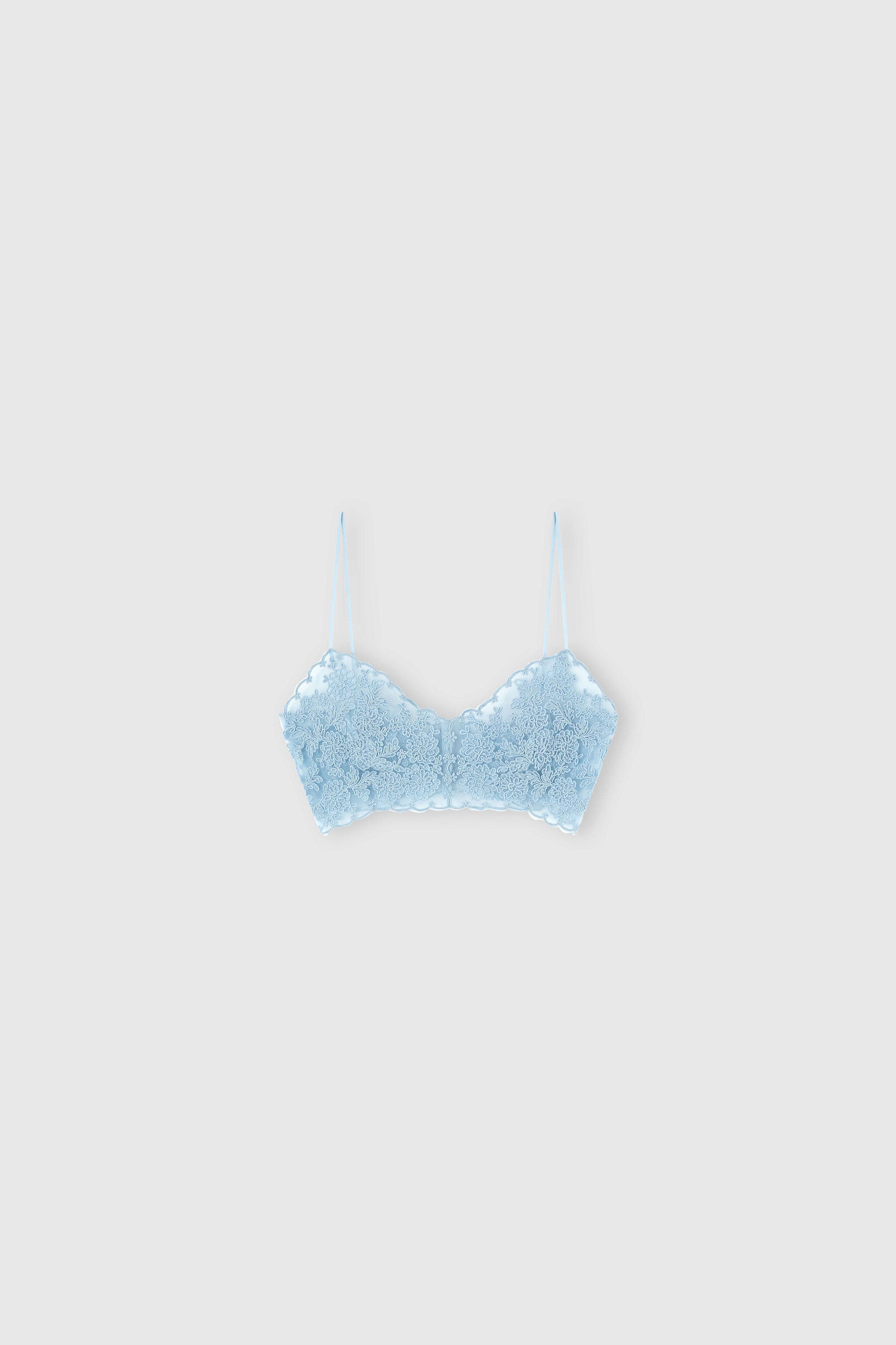 Unstructured tulle light blue bra with rebrodé lace - Ermanno Scervino
