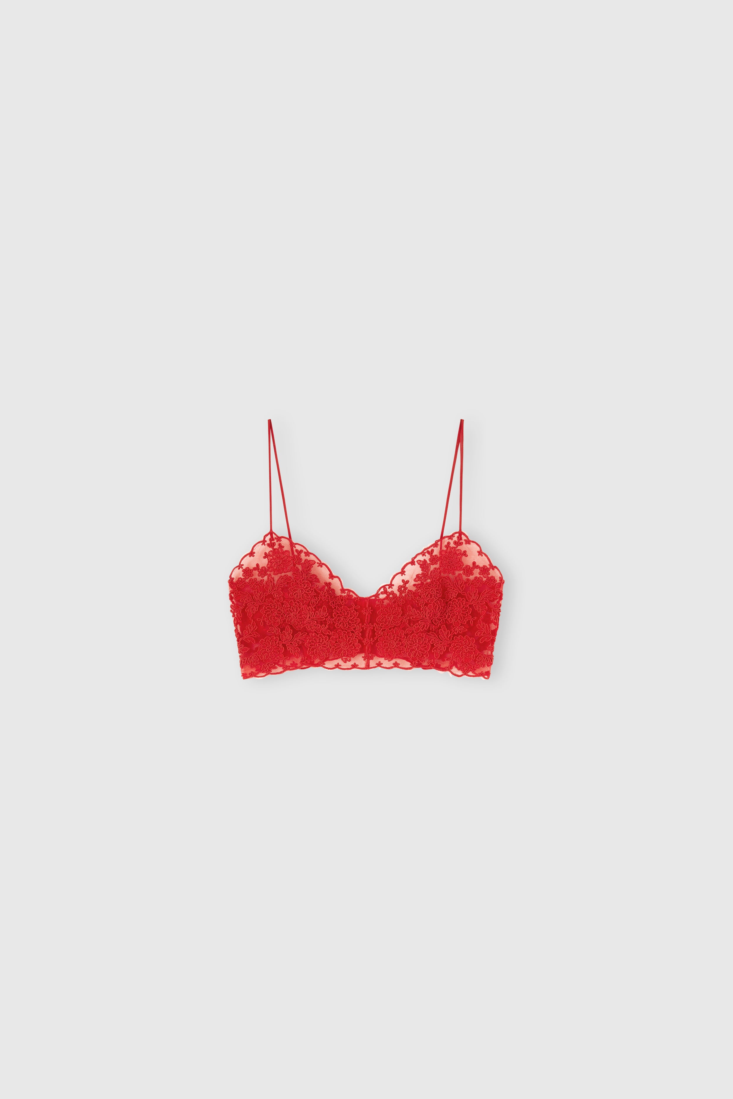 Unstructured tulle red bra with rebrodé lace - Ermanno Scervino