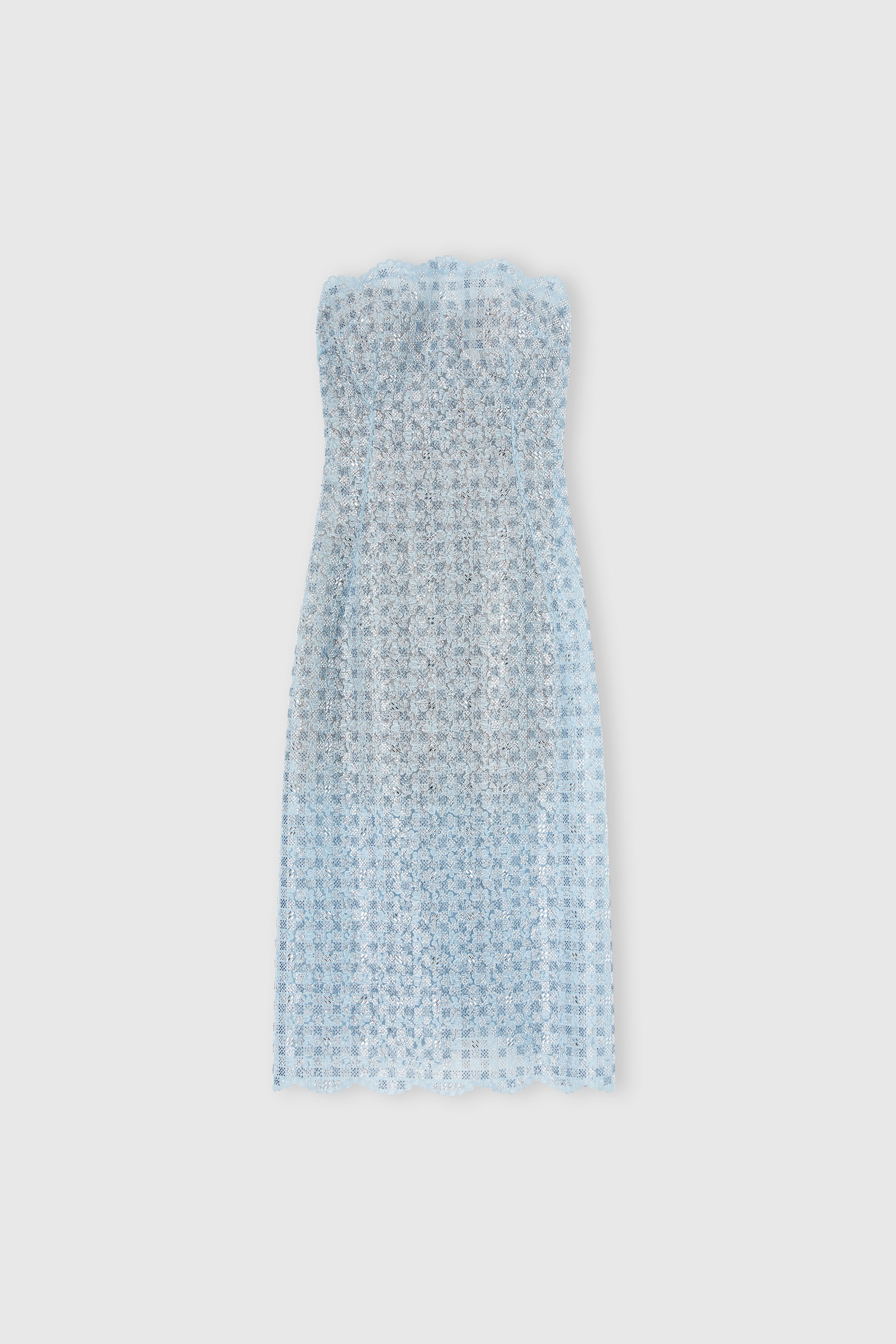 Strapless bustier dress in rhinestones, crystals and rebrodé lace ...